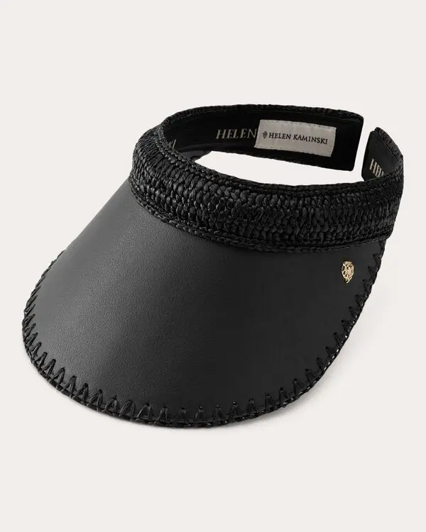 Helen Kaminski Deja Crocheted Raffia And Leather Visor