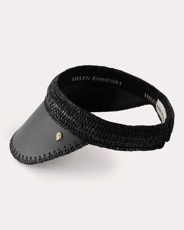 Helen Kaminski Deja Crocheted Raffia And Leather Visor