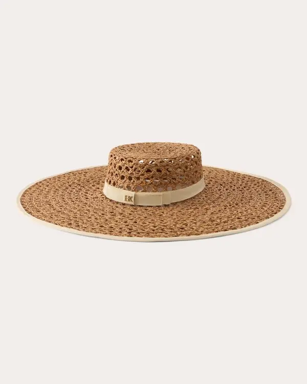 Helen Kaminski Kavya Raffia Lace Crocheted Boater Hat