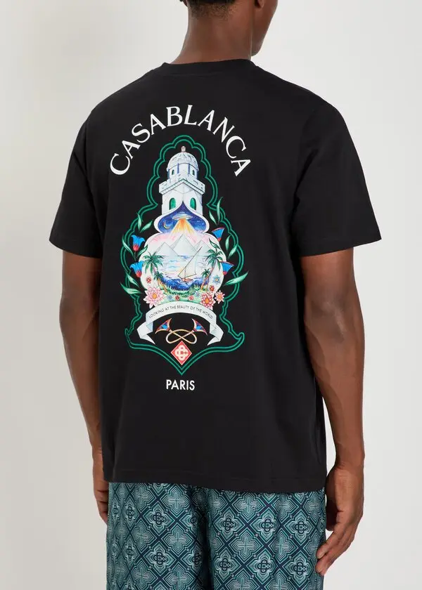 Casablanca Hotel Printed Cotton T-shirt - Black
