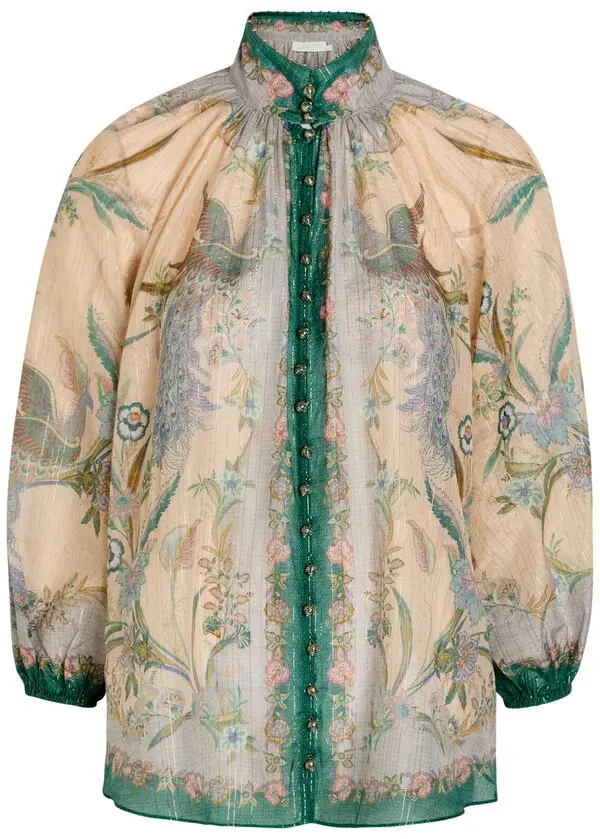 Zimmermann Indra Printed Metallic Cotton And Silk-blend Blouse - Cream