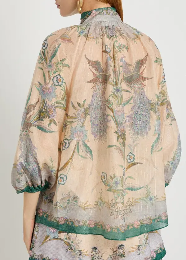 Zimmermann Indra Printed Metallic Cotton And Silk-blend Blouse - Cream
