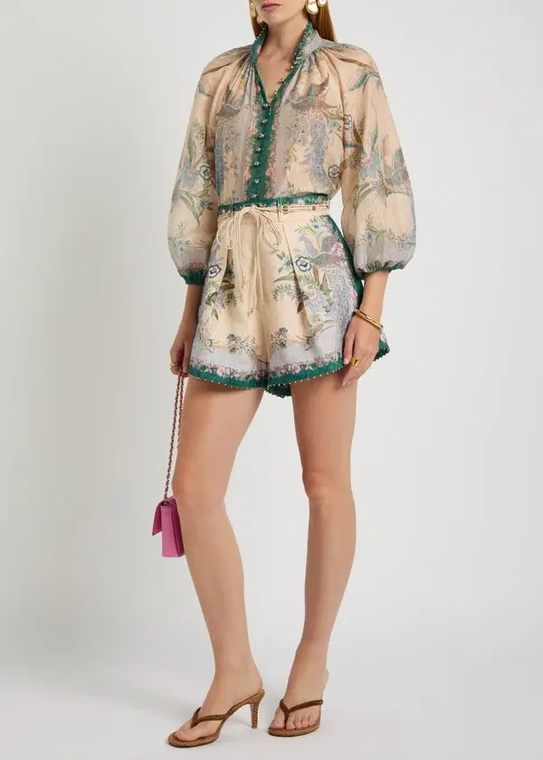 Zimmermann Indra Printed Metallic Cotton And Silk-blend Blouse - Cream