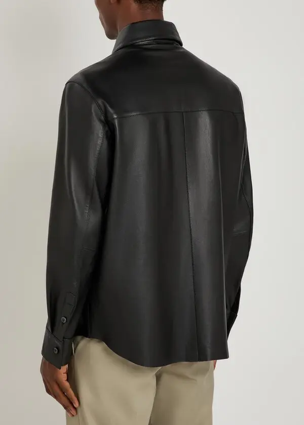 BOSS Leather Shirt Jacket With Button Detailing
