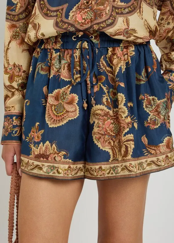 Zimmermann Aster Printed Silk Shorts - Navy