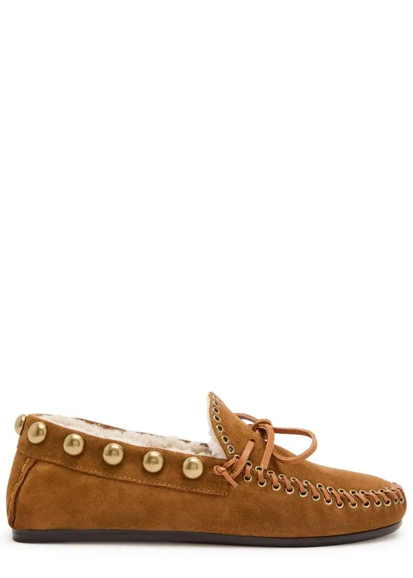 Isabel Marant Étoile Fitza Studded Shearling And Suede Loafers - Camel
