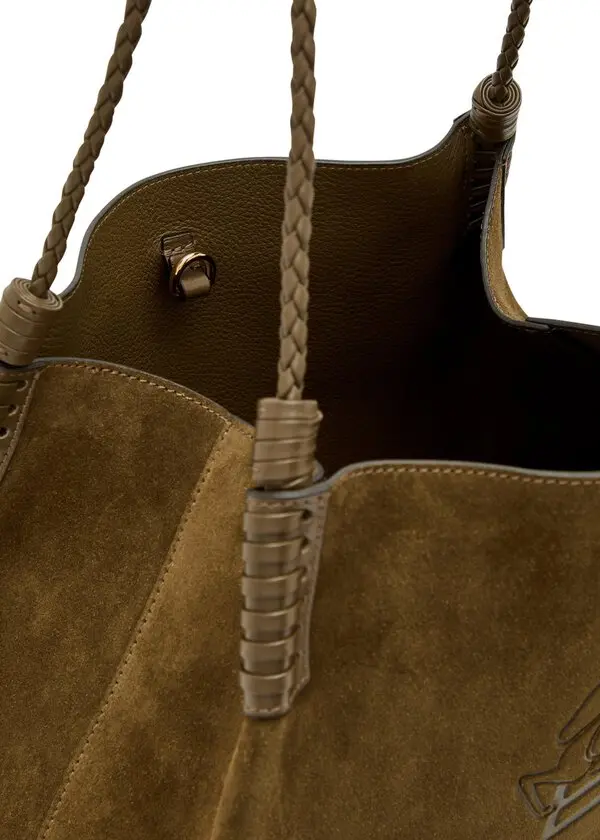 Etro Libra Medium Suede Tote - Khaki