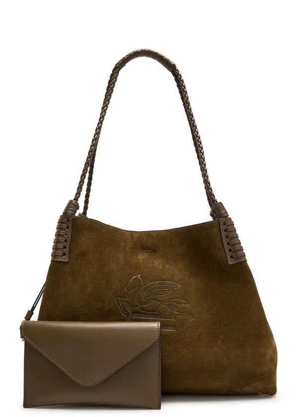 Etro Libra Medium Suede Tote - Khaki