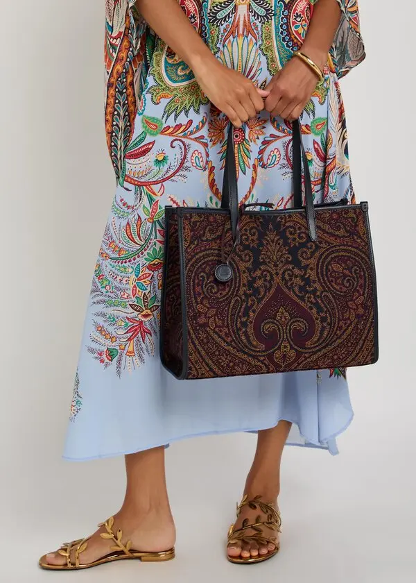 Etro Lovtter Large Paisley-jacquard Leather Tote - Multicoloured
