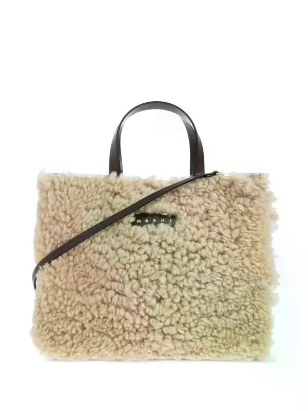 Marni Museo Soft East/west Lamb Fur Tote Bag - Neutrals