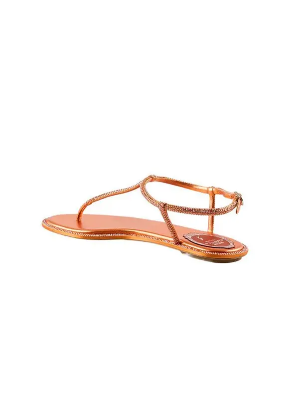 Rene Caovilla Crystal-embellished T-bar Sandals - Orange