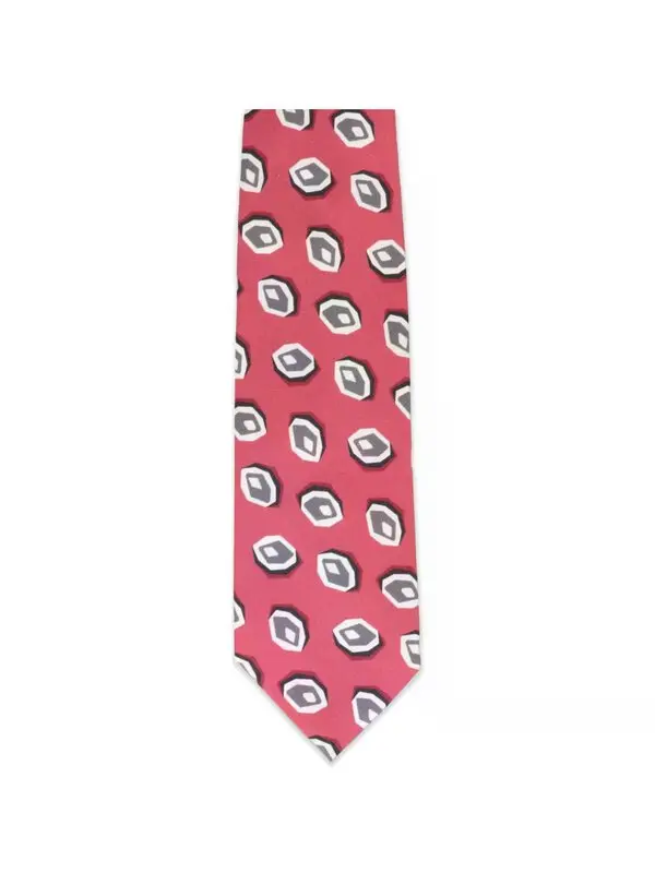 Isaia Geometric Print 7-fold Tie - Red