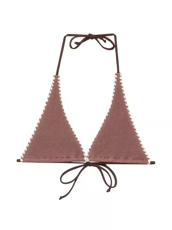 MC2 SAINT BARTH Guiana Crinkle Embroidered Bikini Top - Brown