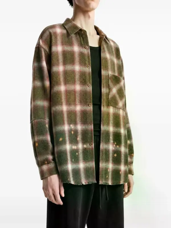 SATOSHI NAKAMOTO Check-pattern Frayed-hem Shirt