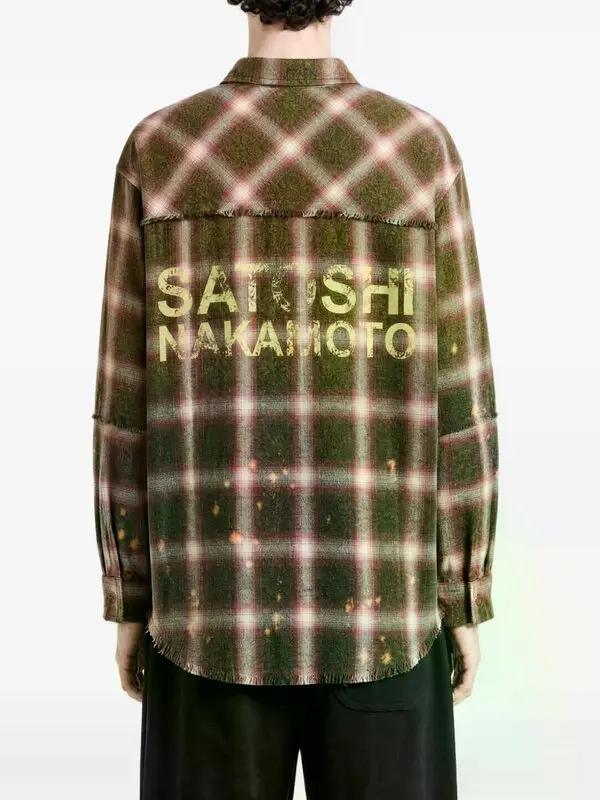 SATOSHI NAKAMOTO Check-pattern Frayed-hem Shirt