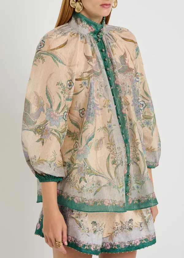 Zimmermann Indra Printed Metallic Cotton And Silk-blend Blouse