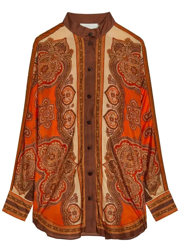 Zimmermann Mohon Printed Silk Shirt - Orange