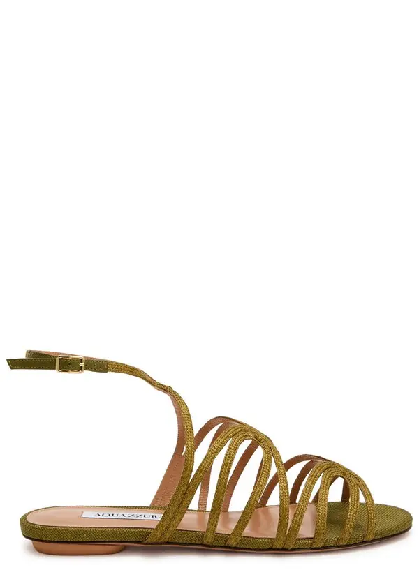 AQUAZZURA Serenade Raffia Sandals - Khaki