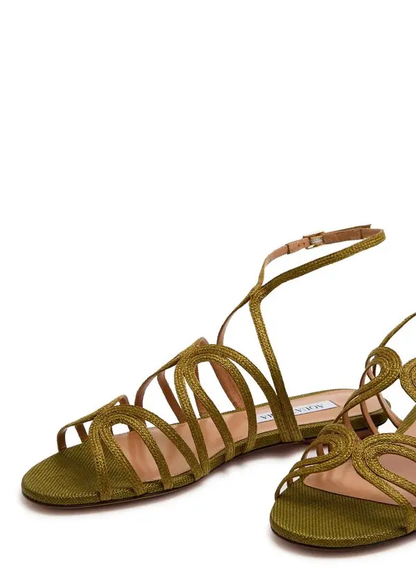 AQUAZZURA Serenade Raffia Sandals - Khaki