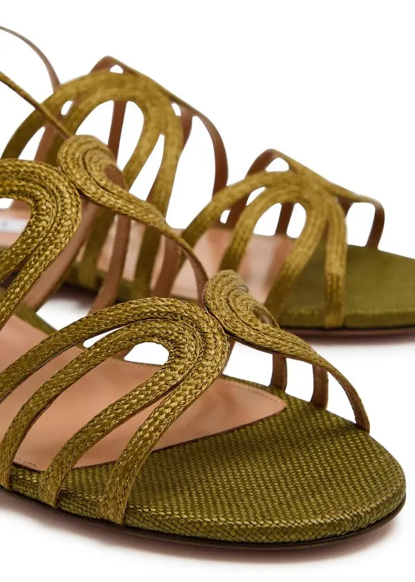 AQUAZZURA Serenade Raffia Sandals - Khaki