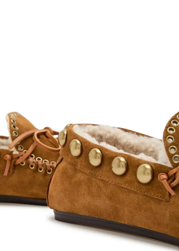 Isabel Marant Étoile Etoilé Studded Shearling And Suede Loafers - Camel