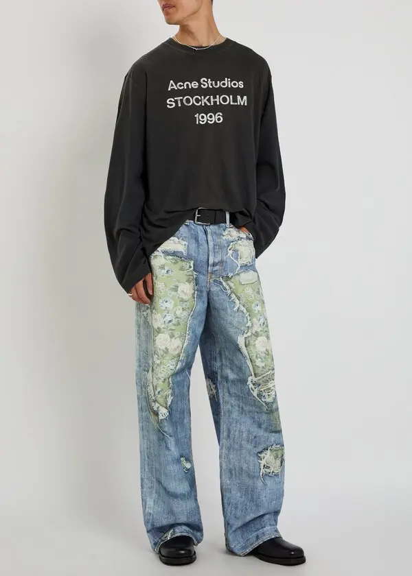 Acne Studios Logo-print Long-sleeve Cotton-blend T-shirt