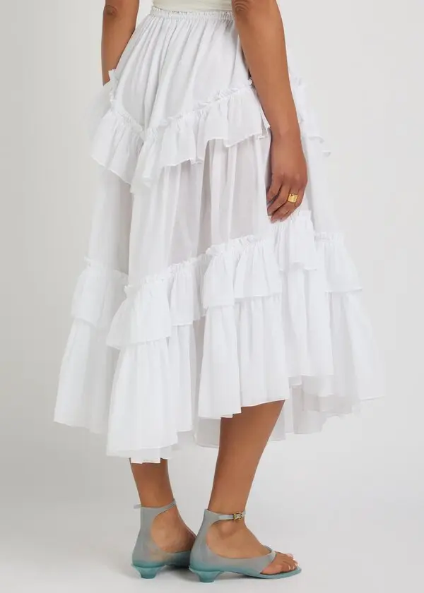 Chloé Ruffled Cotton Midi Skirt - White