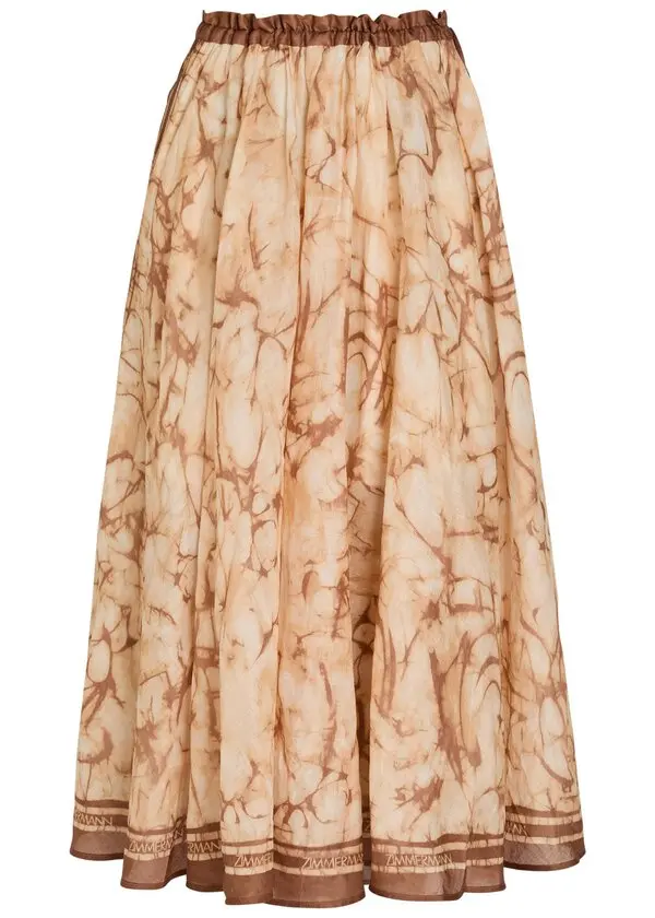 Zimmermann Indra Printed Rami Midi Skirt