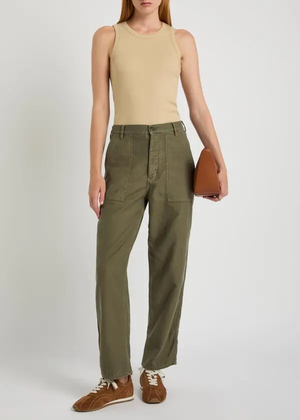 NILI LOTAN Earl Straight-leg Cotton Trousers - Olive