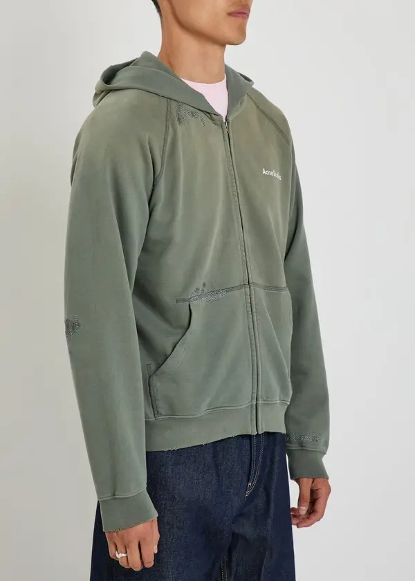 Acne Studios Distressed Logo Zip-through Hooded Sweatshirt