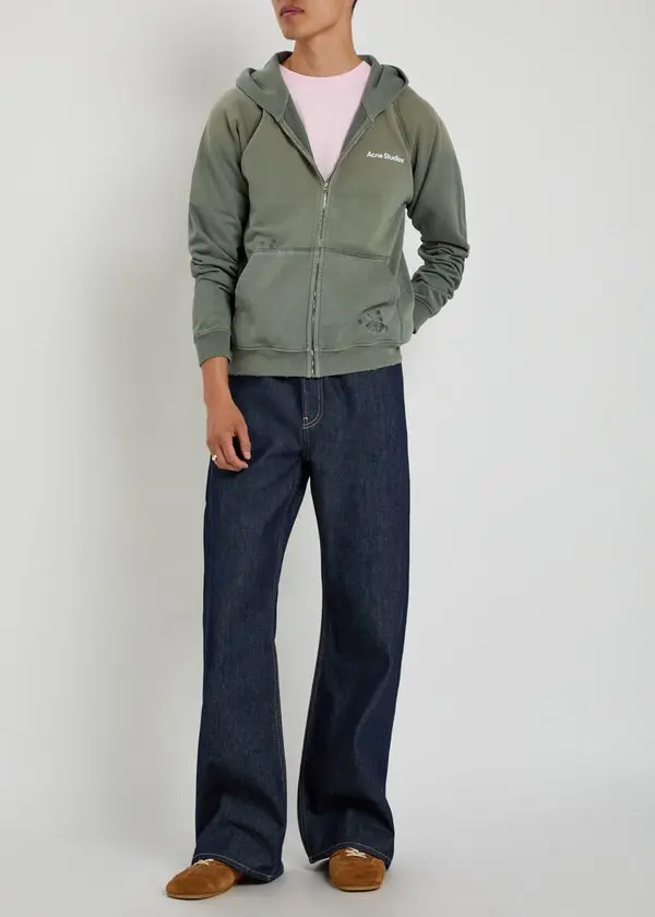 Acne Studios Distressed Logo Zip-through Hooded Sweatshirt