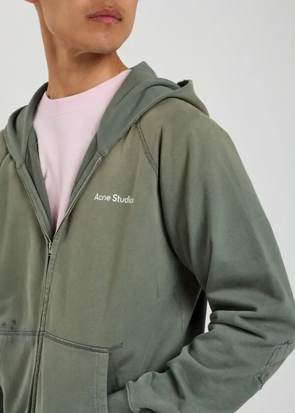 Acne Studios Distressed Logo Zip-through Hooded Sweatshirt