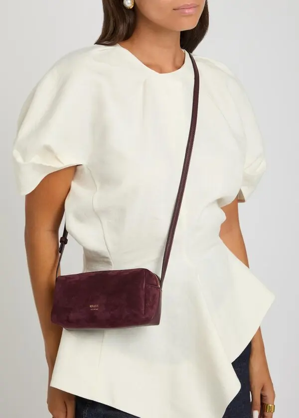 Khaite Kye Mini Suede And Leather Cross-body Bag - Burgundy