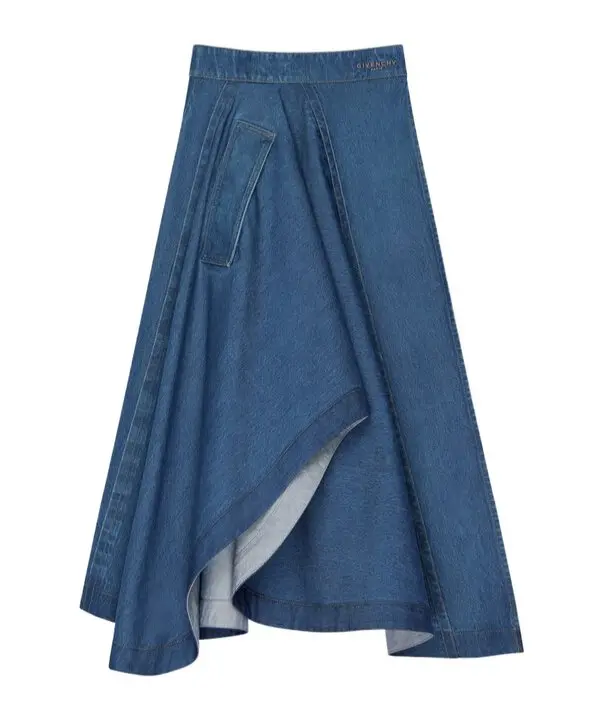 Givenchy Long Asymmetric Skirt In Denim - Medium Blue