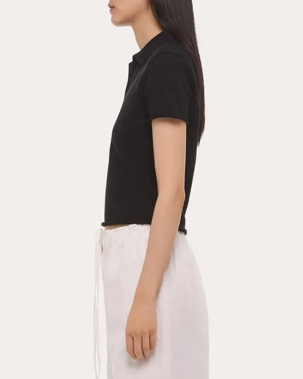 Helmut Lang Cotton Knit Shrunken Polo Top