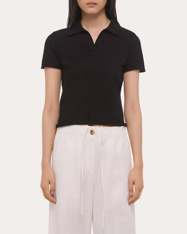 Helmut Lang Cotton Knit Shrunken Polo Top