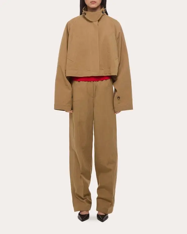 Helmut Lang Cotton Linen Cropped Trench Jacket - Neutral