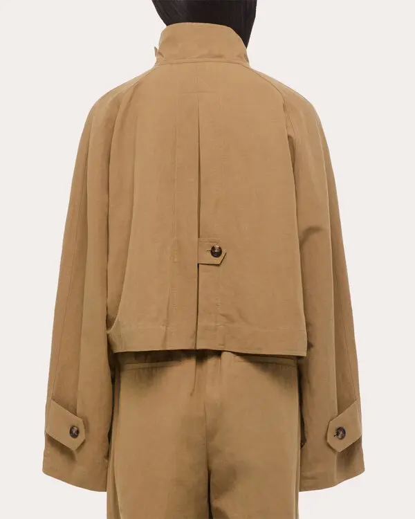 Helmut Lang Cropped Cotton Linen Trench Jacket - Neutral