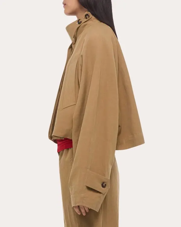 Helmut Lang Cropped Cotton Linen Trench Jacket - Neutral