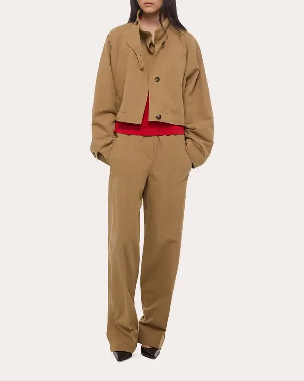 Helmut Lang Cropped Cotton Linen Trench Jacket - Neutral