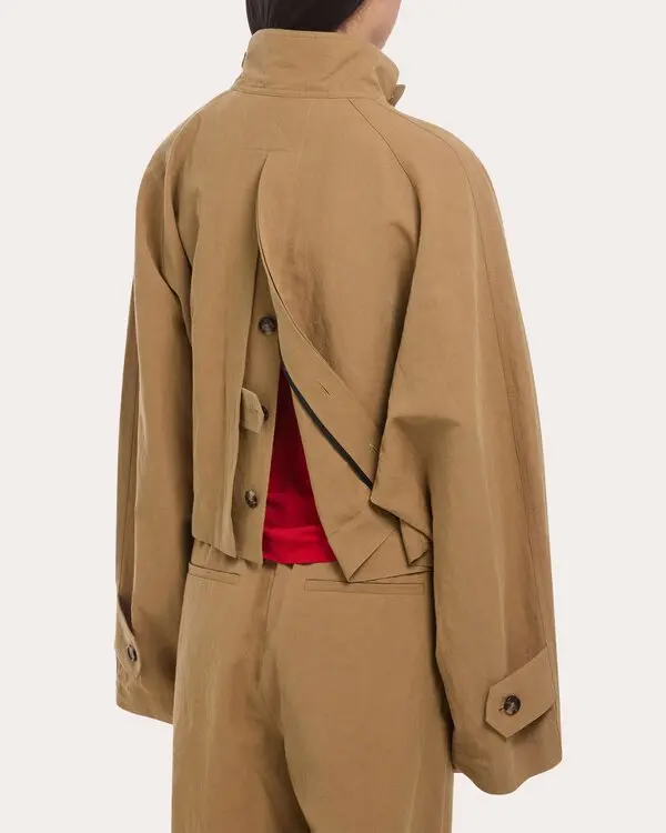 Helmut Lang Cropped Cotton Linen Trench Jacket - Neutral