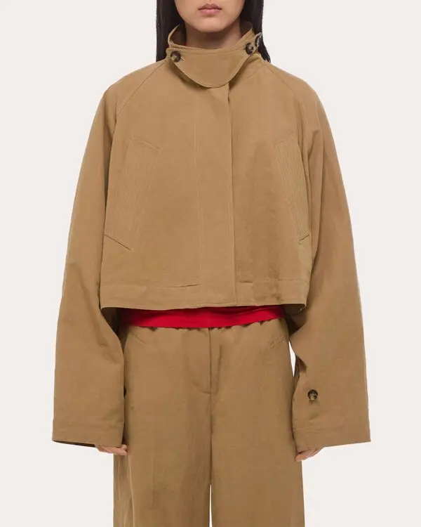 Helmut Lang Cropped Cotton Linen Trench Jacket - Neutral
