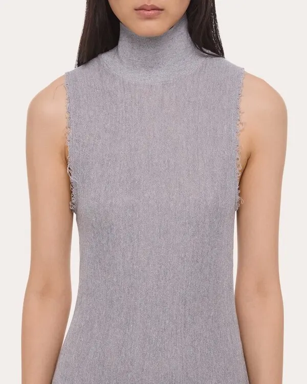 Helmut Lang Sheer Raw-edge Mock Neck Tank Dress