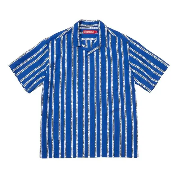 Supreme Ss26 Old English Stripe Silk S/s Shirt - Blue