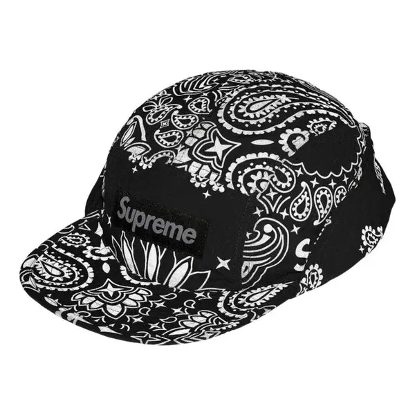 Supreme Reflective Bandana Sunshield Camp Cap - Black