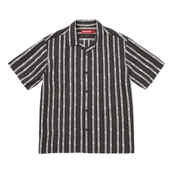 Supreme Ss26 Old English Stripe Silk S/s Shirt - Black
