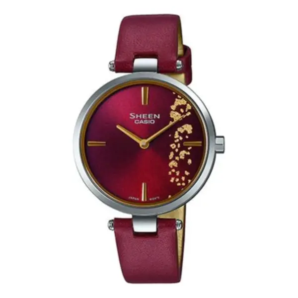Casio Sheen Sapphire Crystal Analog Watch With Leather Strap - Red