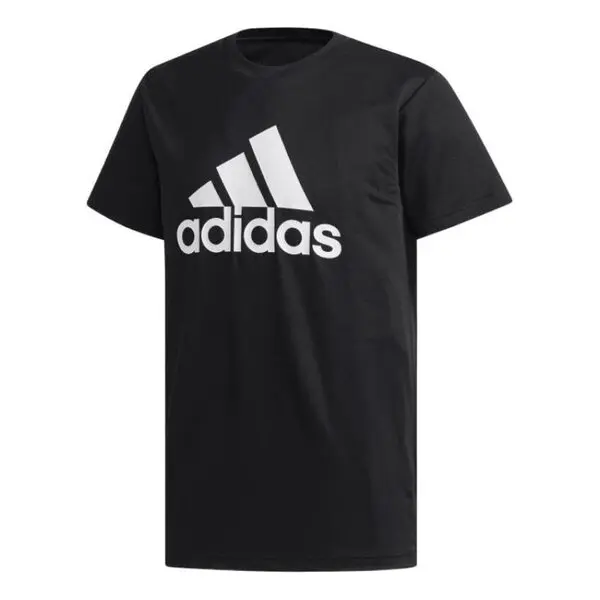 Adidas Large Logo Printing Round Neck Pullover Short Sleeve Black T-shirt - Multi-color
