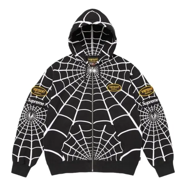 Supreme X Vanson Leathers Ss26 Spider-man Zip Up Hooded Sweatshirt - Black