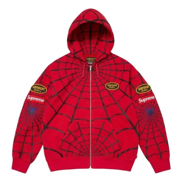 Supreme X Vanson Leathers Spider-man Zip Up Hooded Sweatshirt - Red